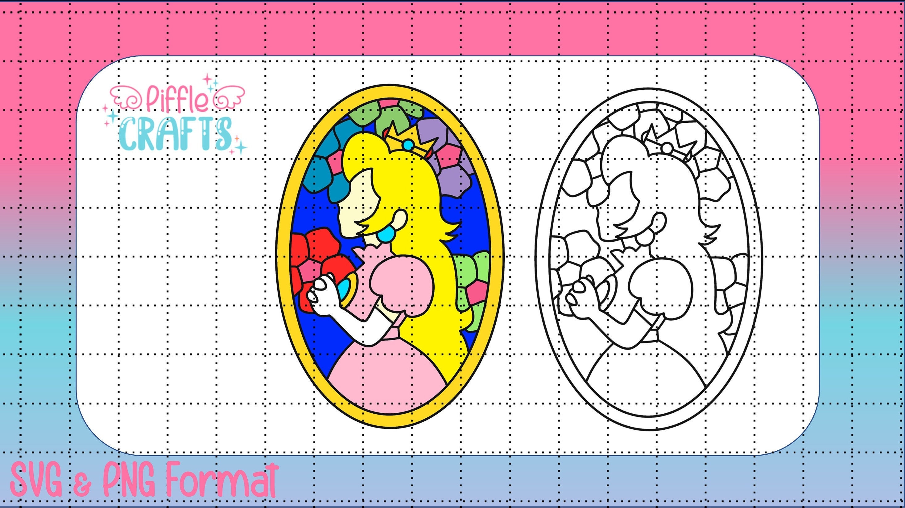 Princess Peach Stained Glass Window SVG PNG Color/black & White N64 ...