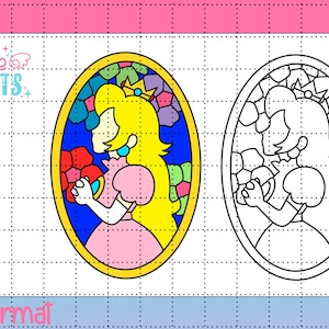 Princess Peach Stained Glass Window Bundle PNG & SVG Color/black-white ...