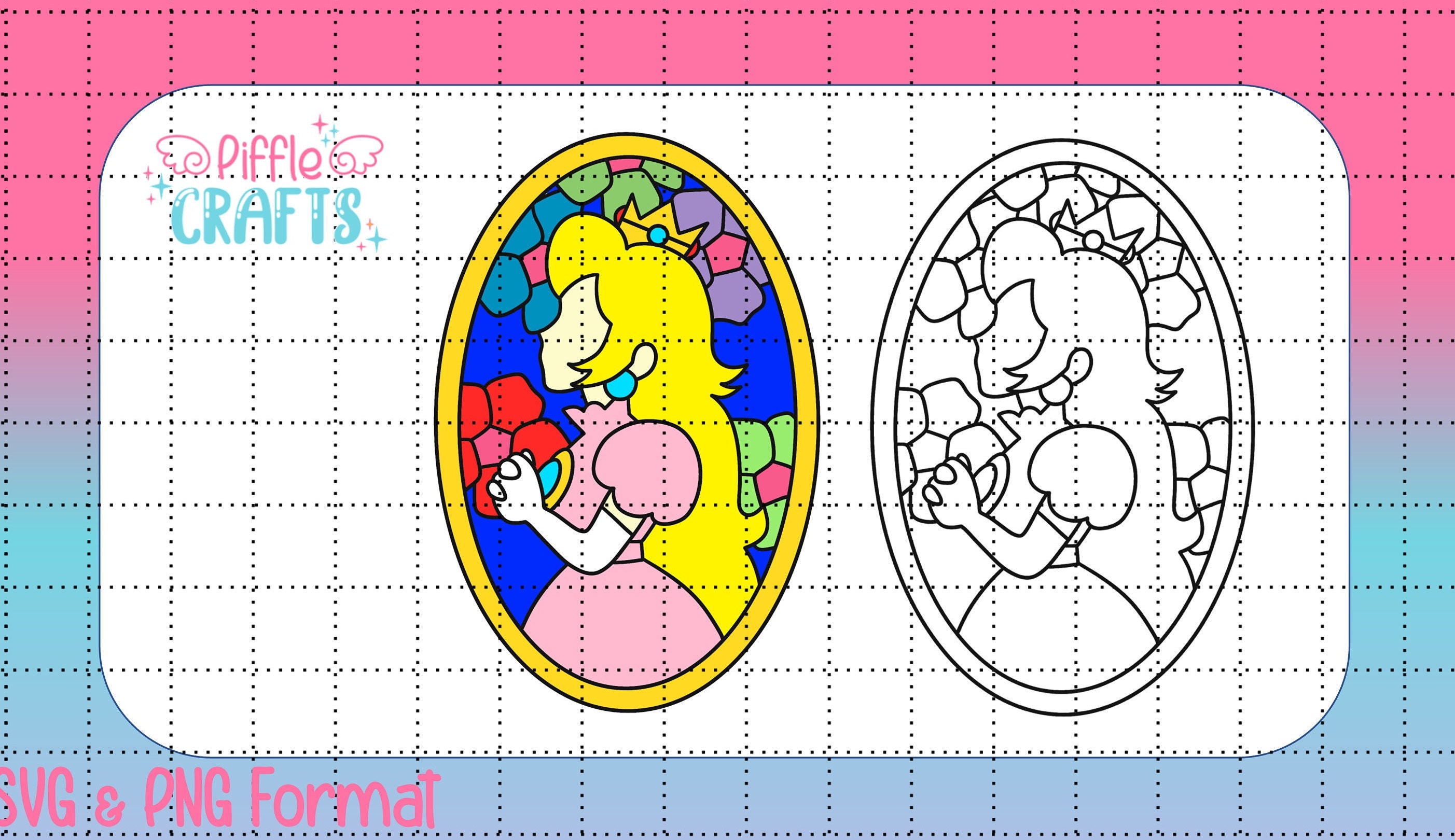 Princess Peach Stained Glass Window Bundle PNG & SVG Color/black-white ...
