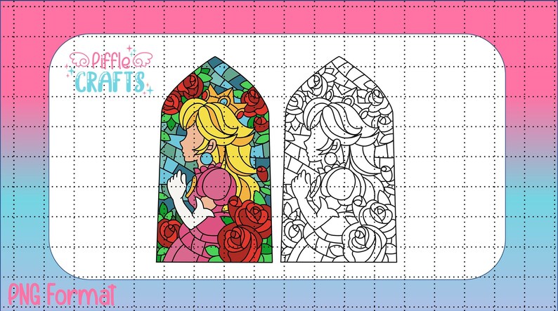 Princess Peach Stained Glass Window Bundle PNG Color/black & White ...