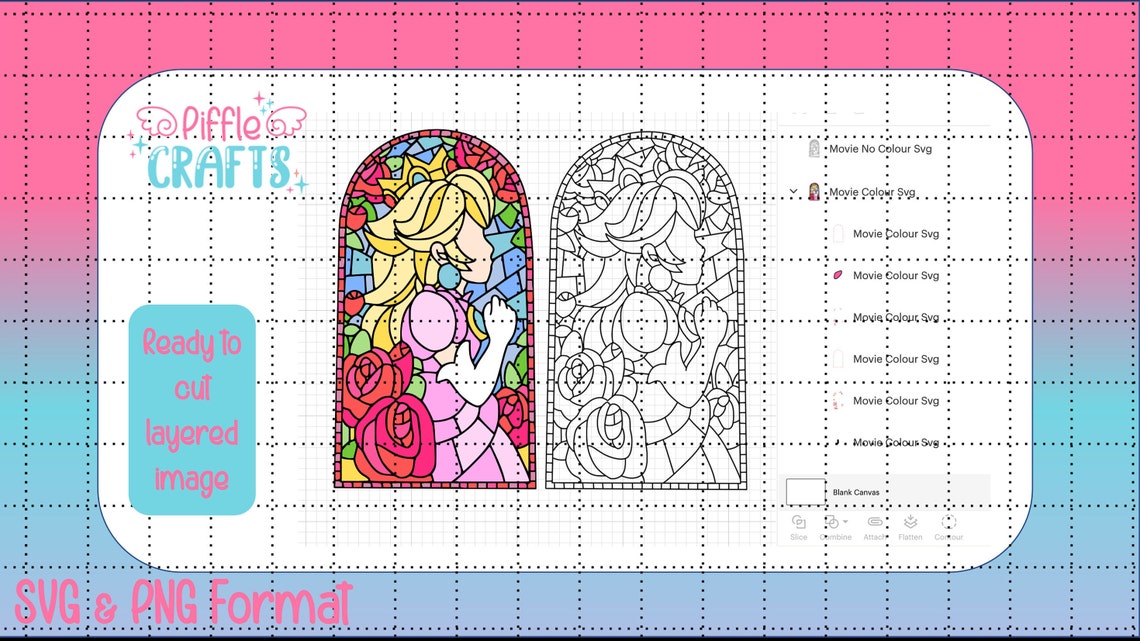 Princess Peach Stained Glass Window SVG/PNG Color/black & White Mario ...