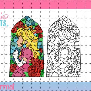 Princess Peach Stained Glass Window Bundle PNG & SVG Color/black-white ...