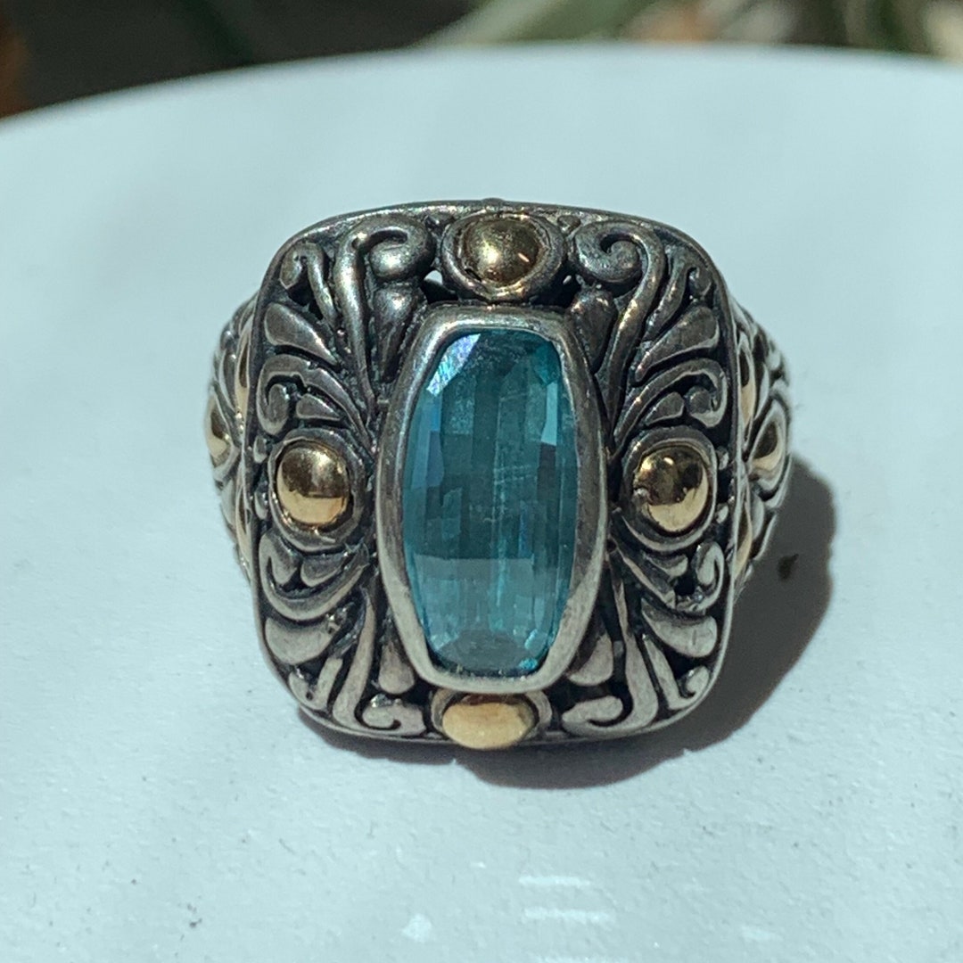 Vintage Statement Ring, Sterling Silver and 18k Yellow Gold With Blue ...