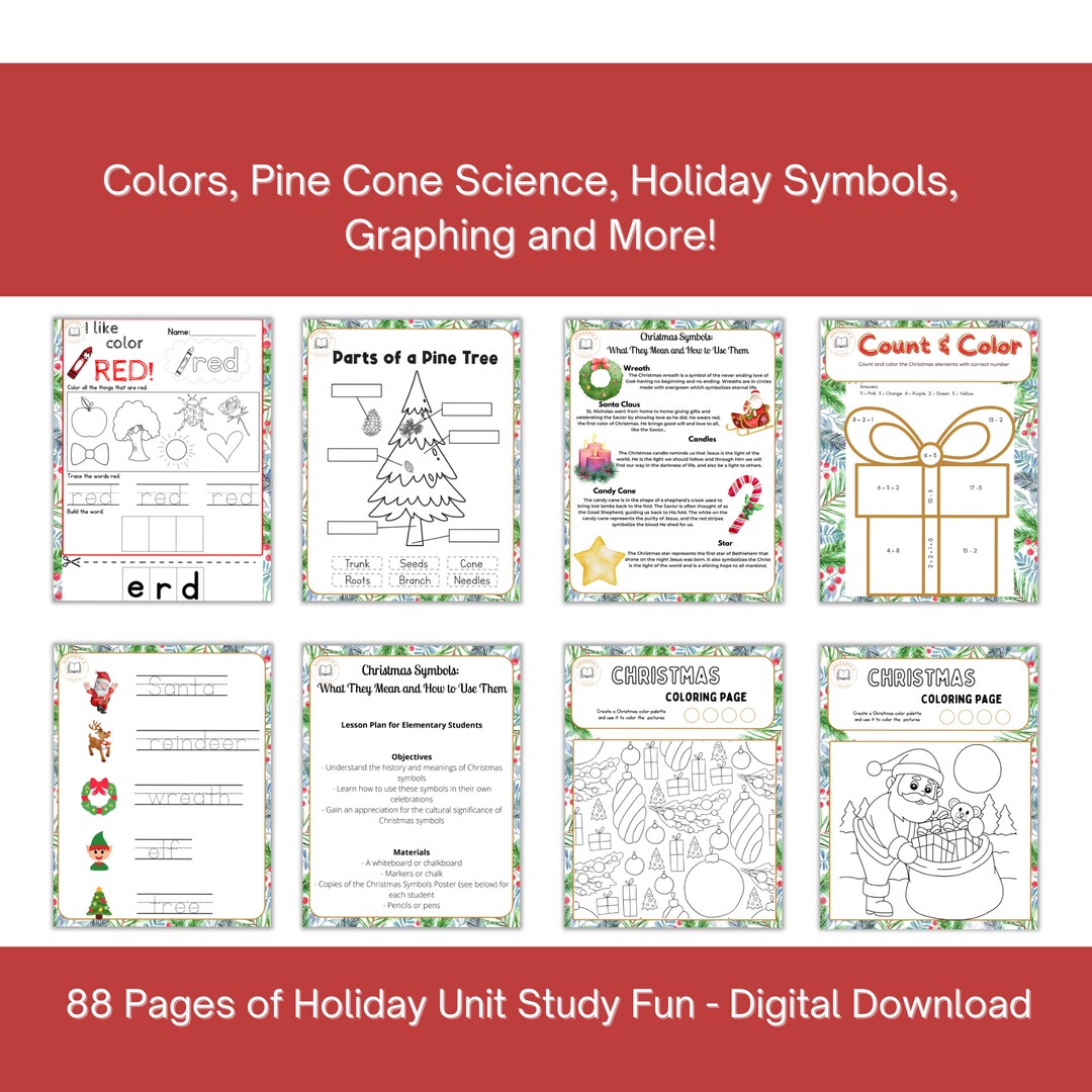 88 Page Christmas Unit Study With Pinecone Science Study! Math, Abc's ...