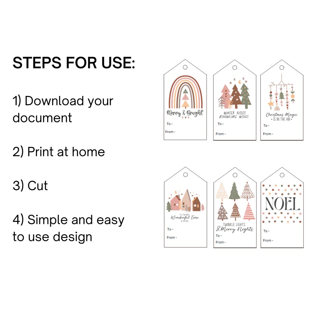 Boho Christmas Gift Tags, Boho Holiday Gift Tags, Set of 12 Boho ...