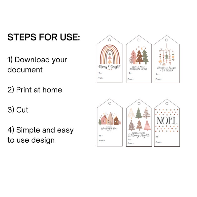 Boho Christmas Gift Tags, Boho Holiday Gift Tags, Set of 12 Boho ...