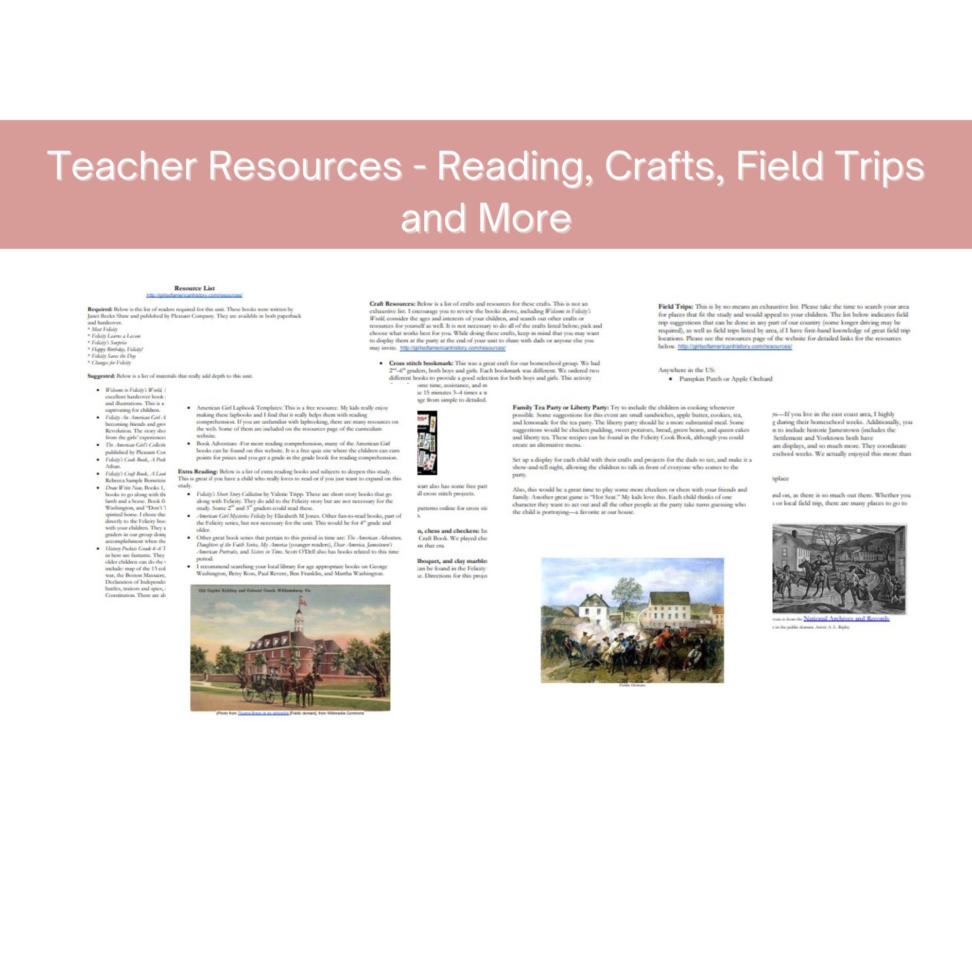 Family License American History Lesson Plans American Girl Unit Study ...