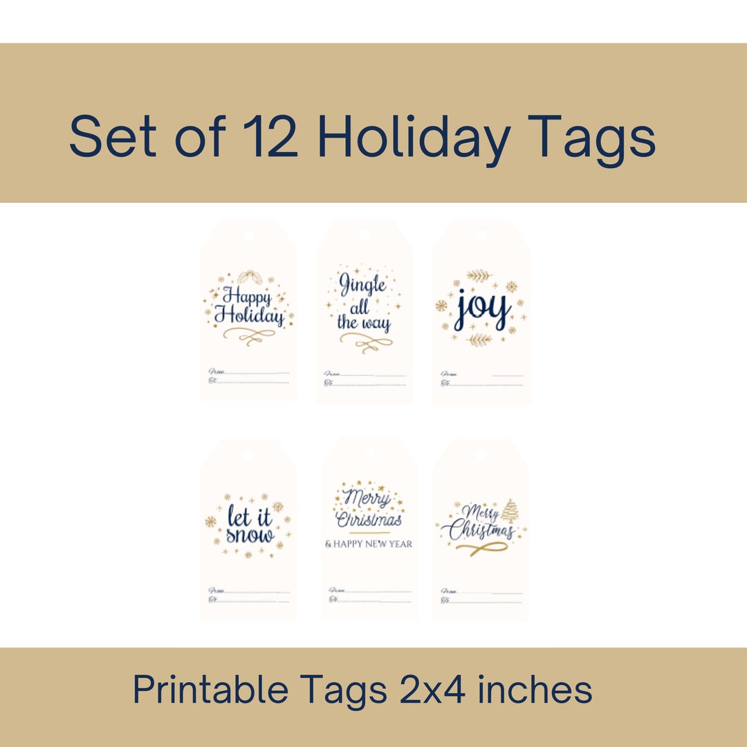 Blue and Gold Christmas Gift Tags, Holiday Gift Tags, Blue and Gold ...