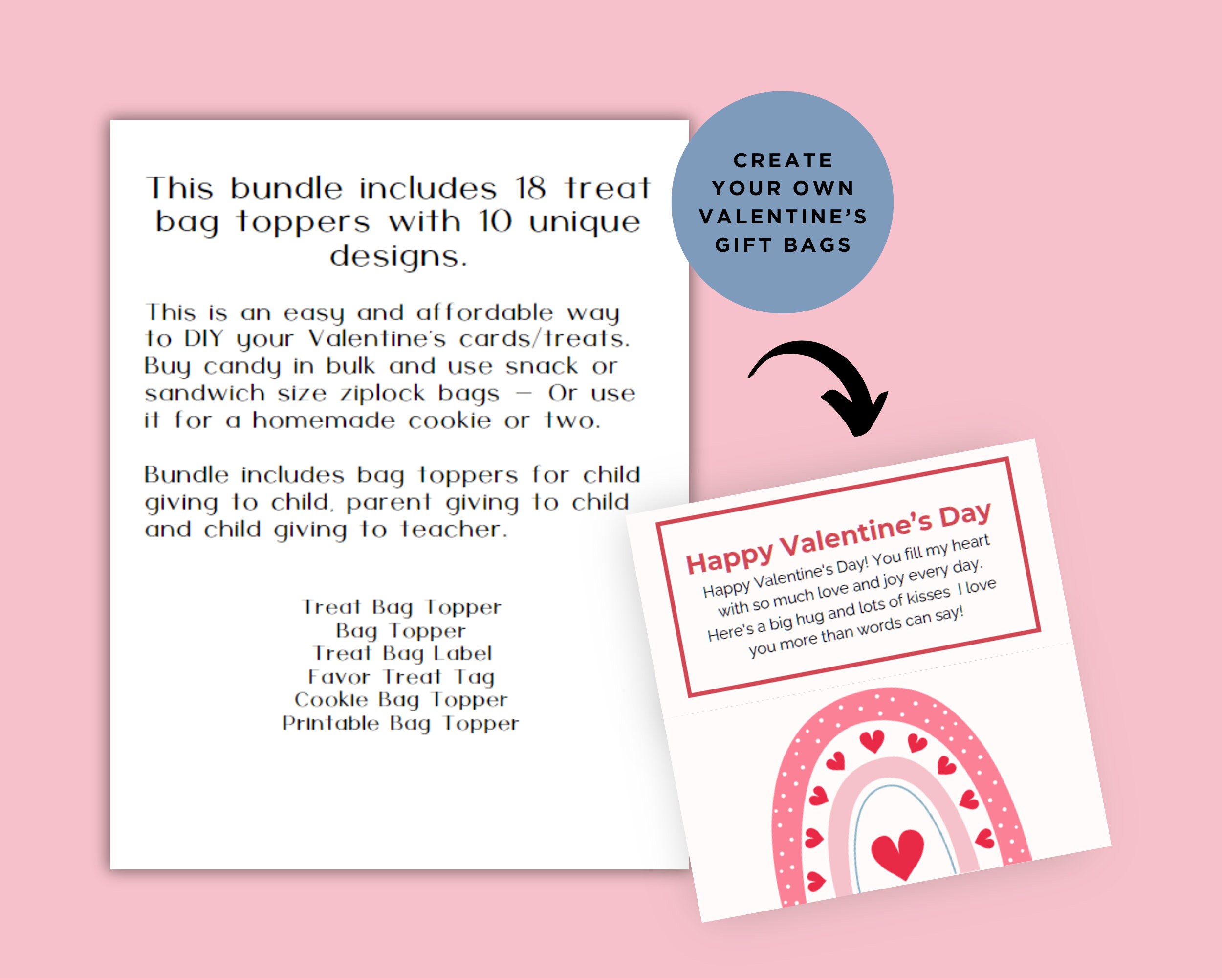 Valentine Treat Bag Topper for Do It Yourself Valentine's Day Card and ...