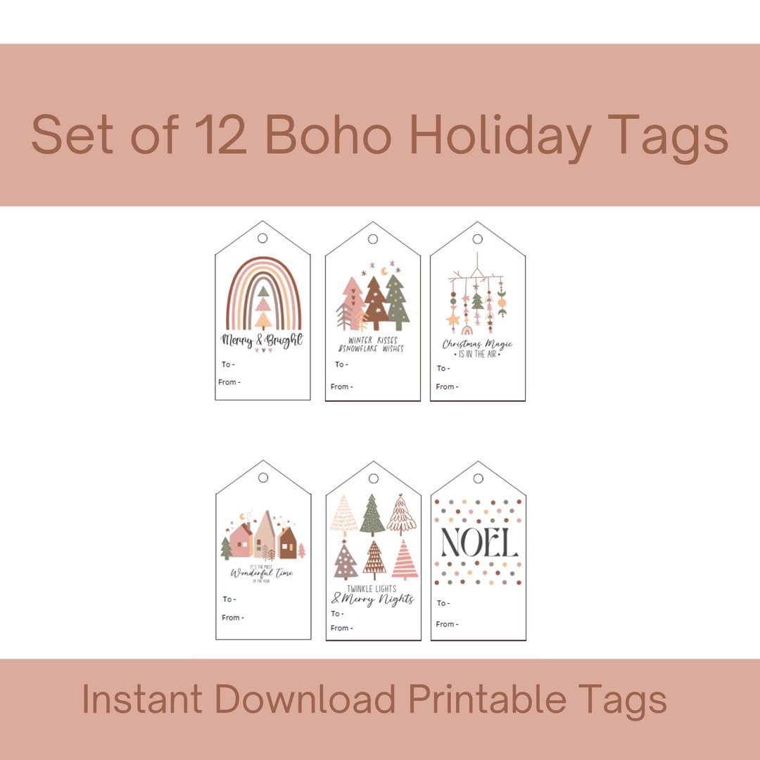 Boho Christmas Gift Tags, Boho Holiday Gift Tags, Set of 12 Boho ...
