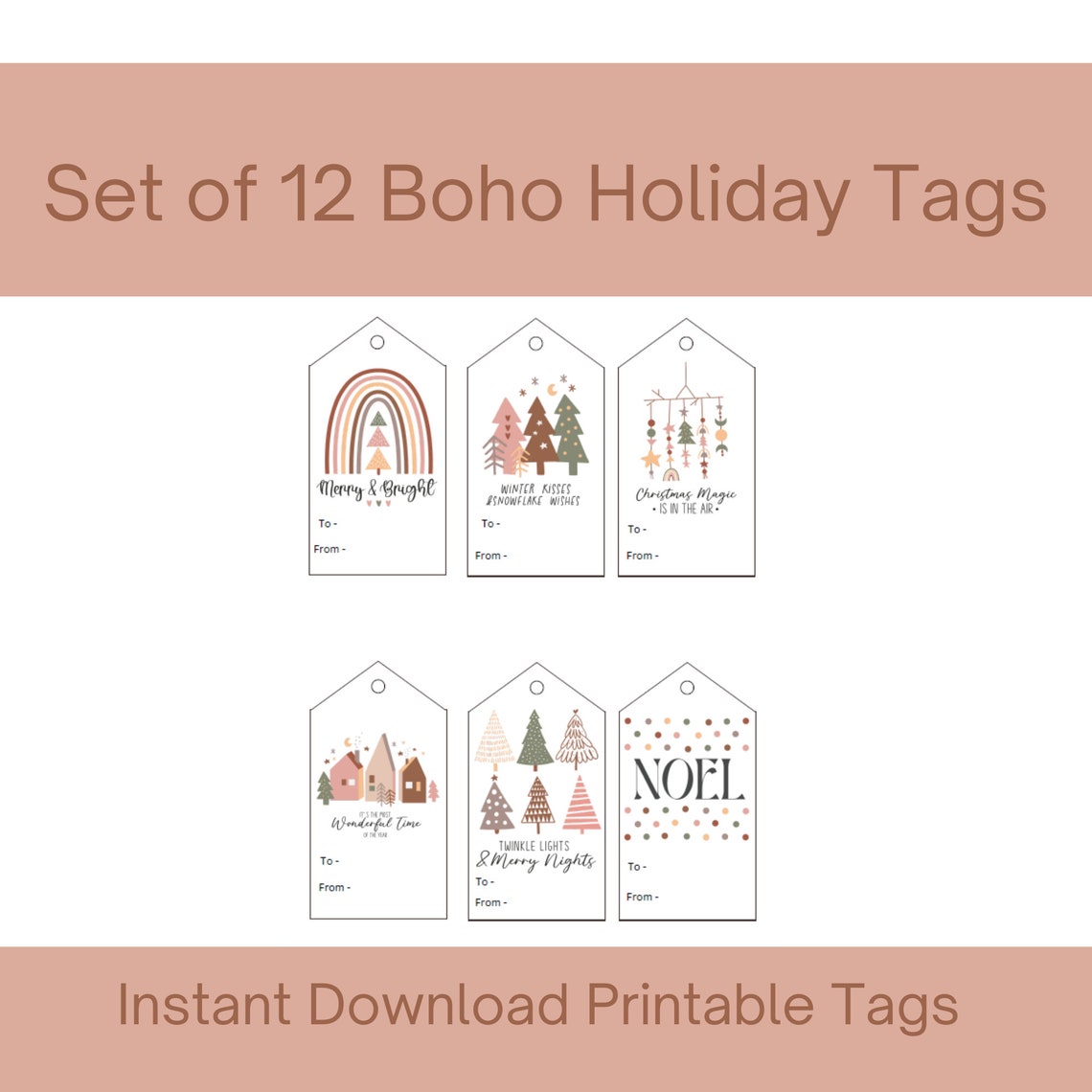 Boho Christmas Gift Tags, Boho Holiday Gift Tags, Set of 12 Boho ...
