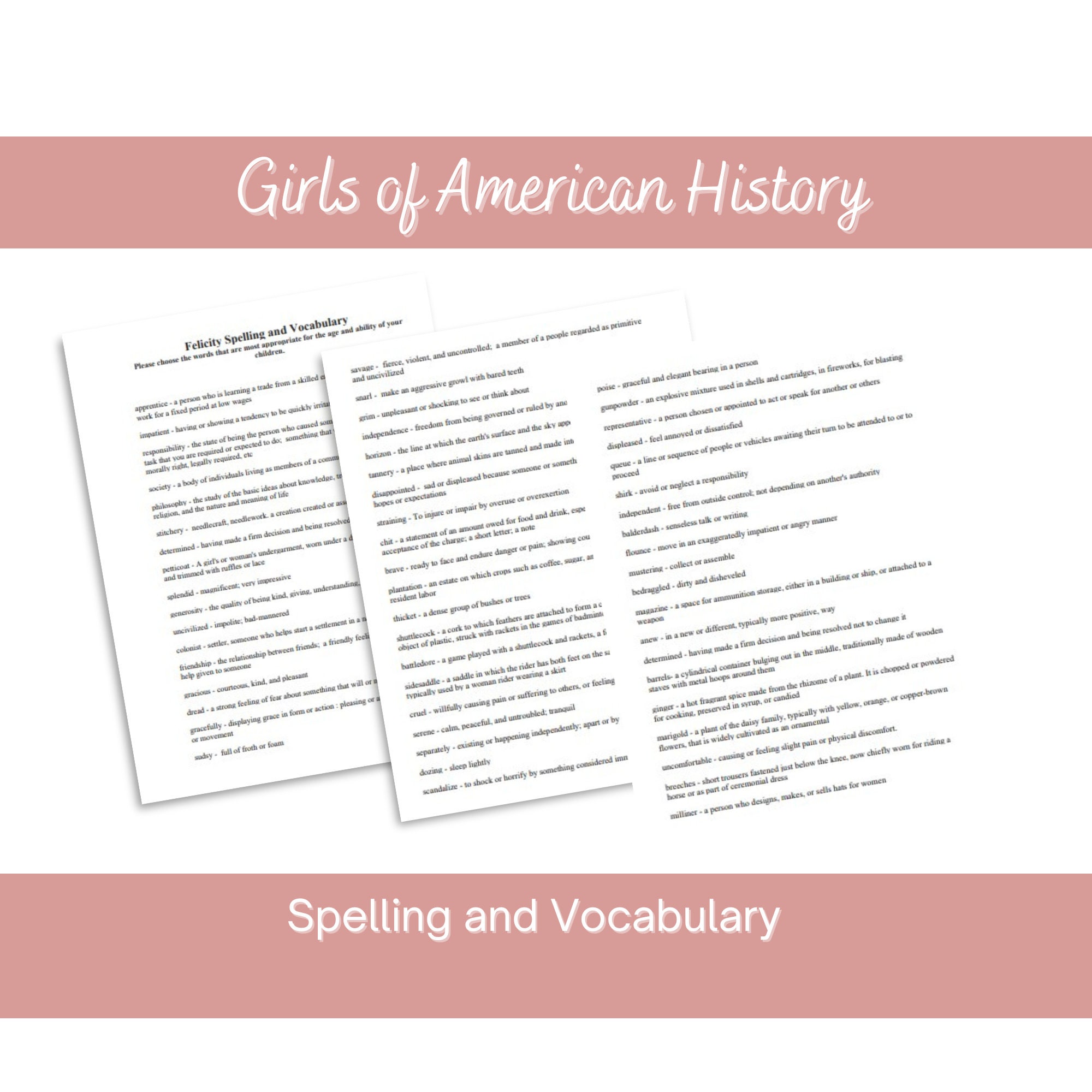 Family License American History Lesson Plans American Girl Unit Study ...