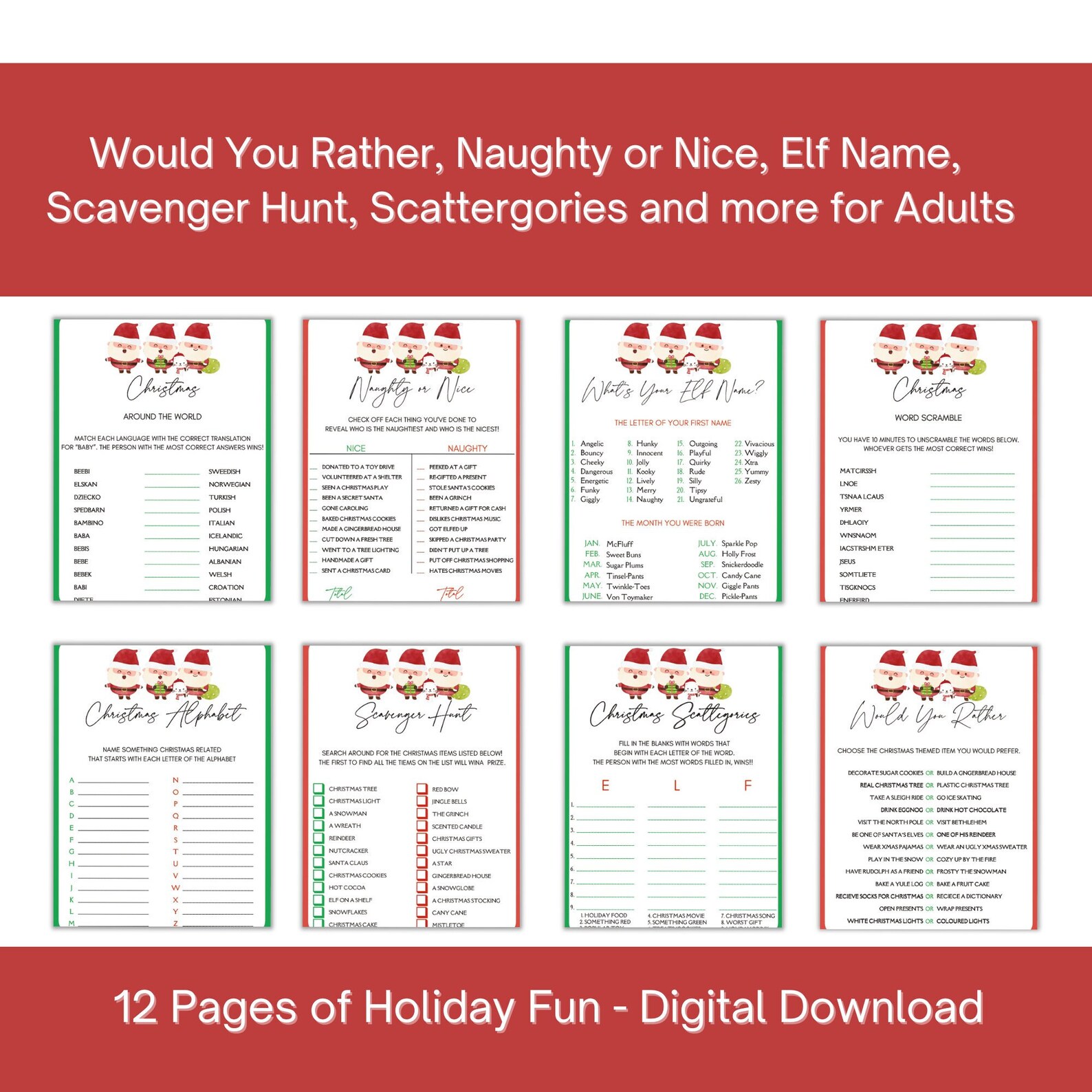 Printable Christmas Party Games for Adults and Teens, Would You Rather ...