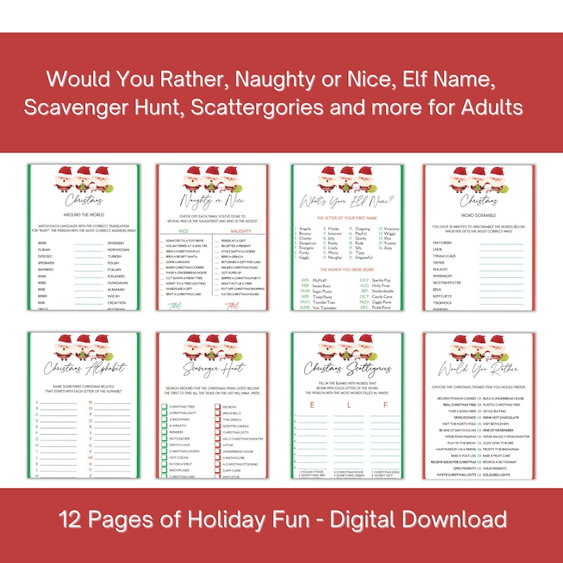 Printable Christmas Party Games for Adults and Teens, Would You Rather ...