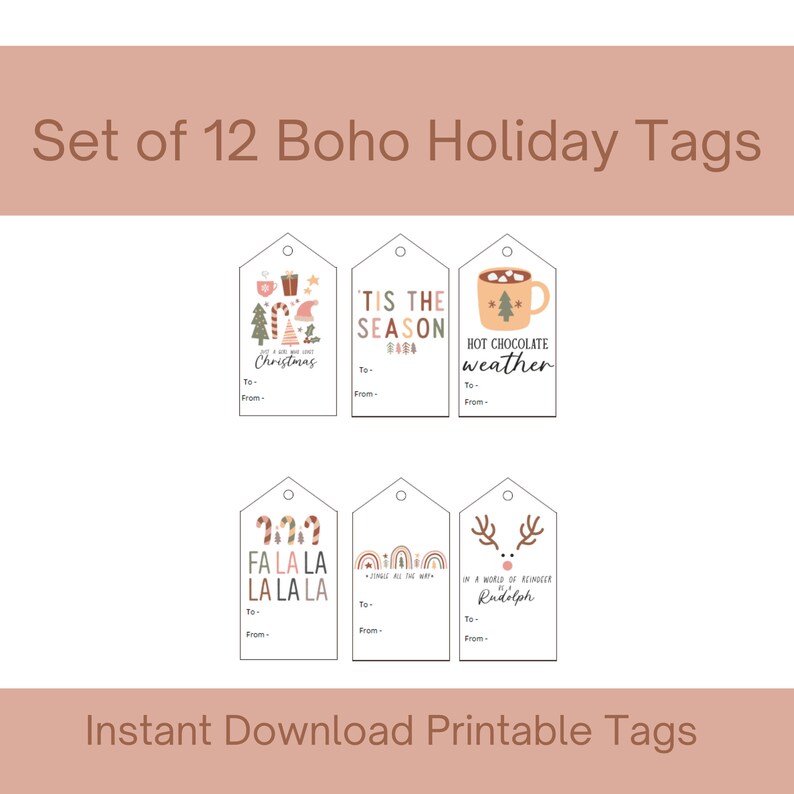 Boho Christmas Gift Tags, Boho Holiday Gift Tags, Set of 12 Boho ...
