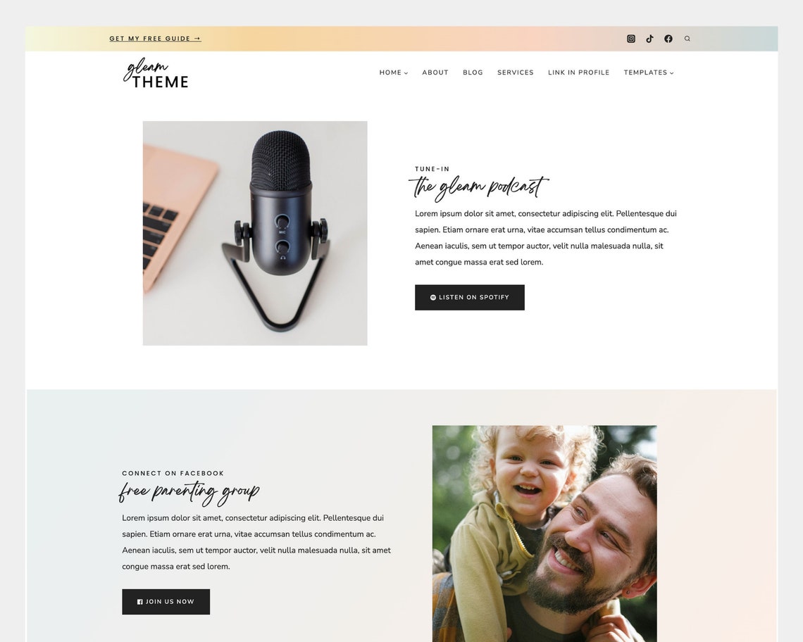 Gleam Wordpress Theme: Kadence Child Theme, Responsive Blog Template - Etsy
