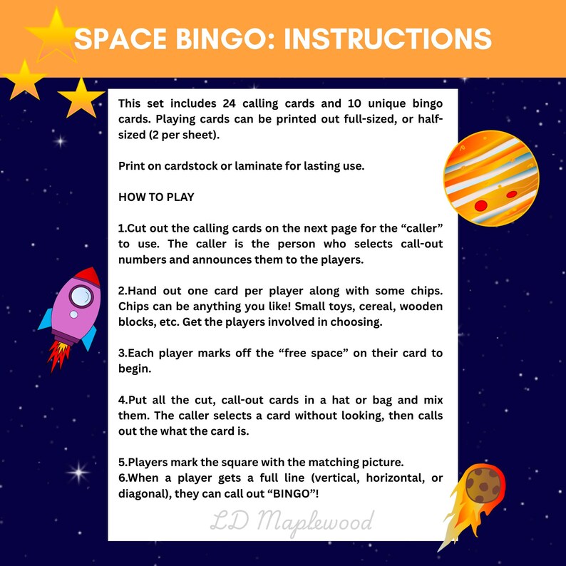 Space Themed Bingo Playing Cards - Etsy