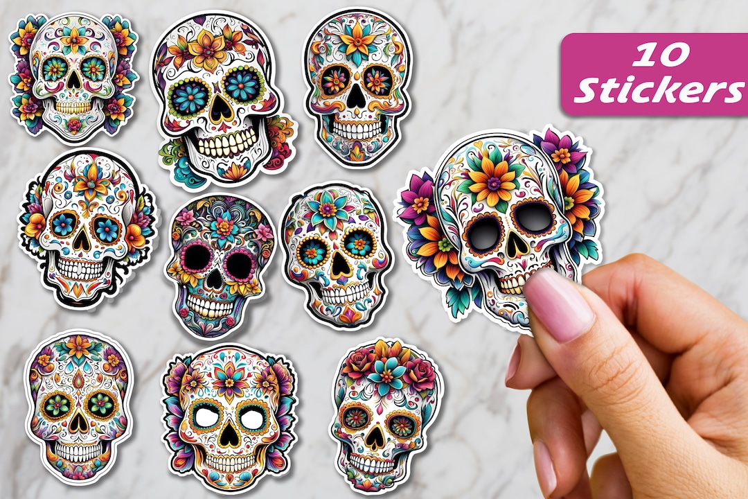 Sugar Skull Sticker Pack Colorful Skull Sticker Laptop Notebook Journal ...