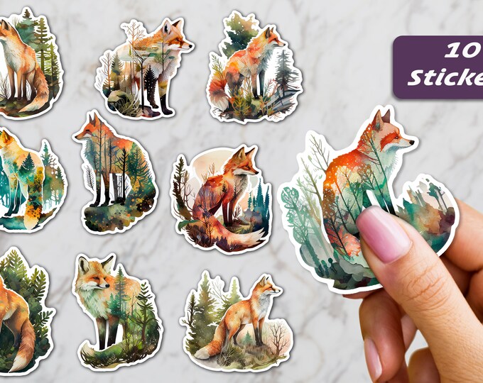 Fox Die Cut Sticker, Watercolor Fox Sticker, Forest Nature Vinyl ...