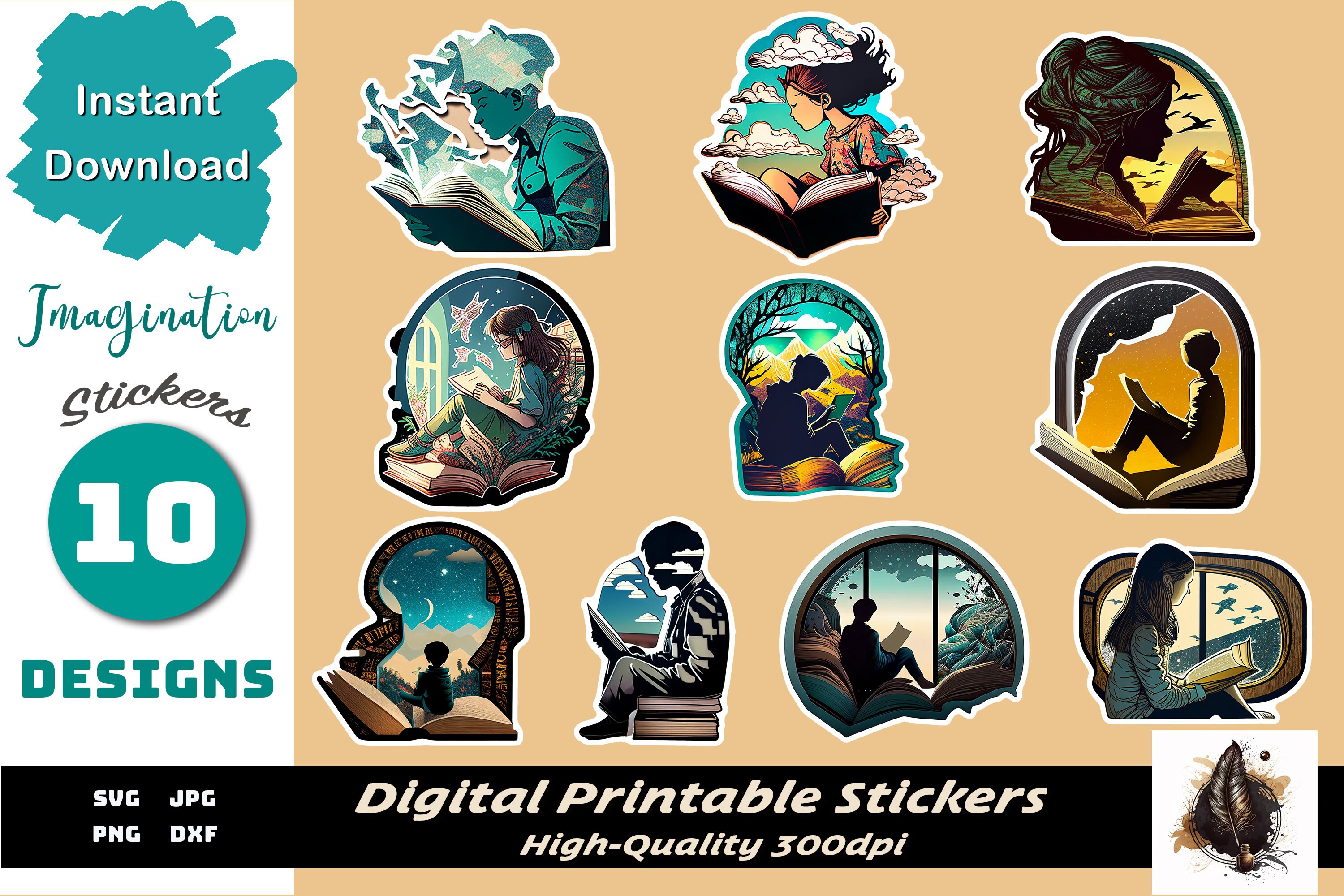 Reading Sticker Bundle of Imagination Sticker of Reader - Etsy