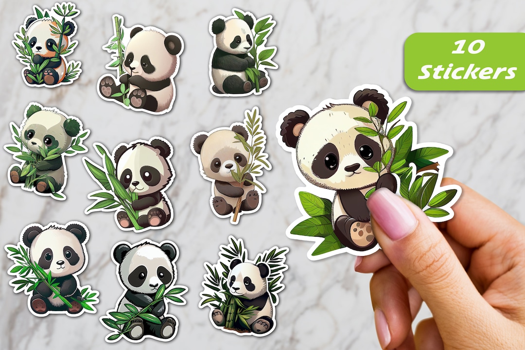 Cute Panda 10 Piece Matte or Water Resistant Sticker Pack for Laptop ...