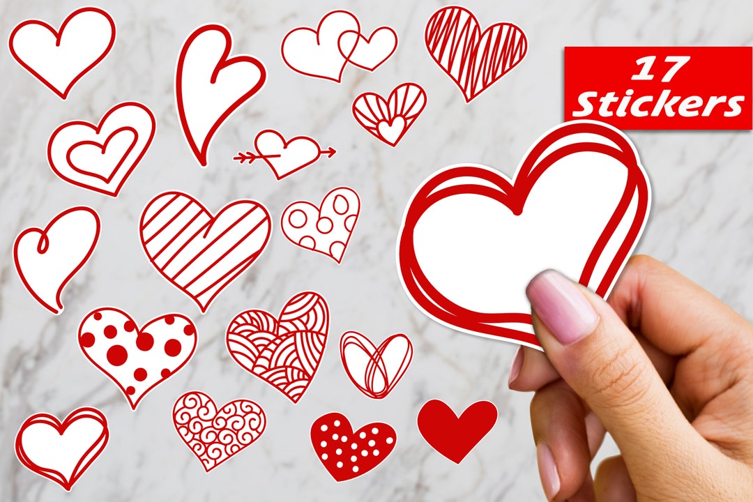Cute Simple Heart 17 Piece Matte Sticker Pack Heart Sticker Laptop ...