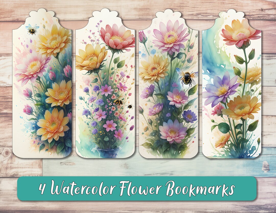 Watercolor Flower Bookmark Set of 4 Bookmarks Reading Lover Flower Book ...