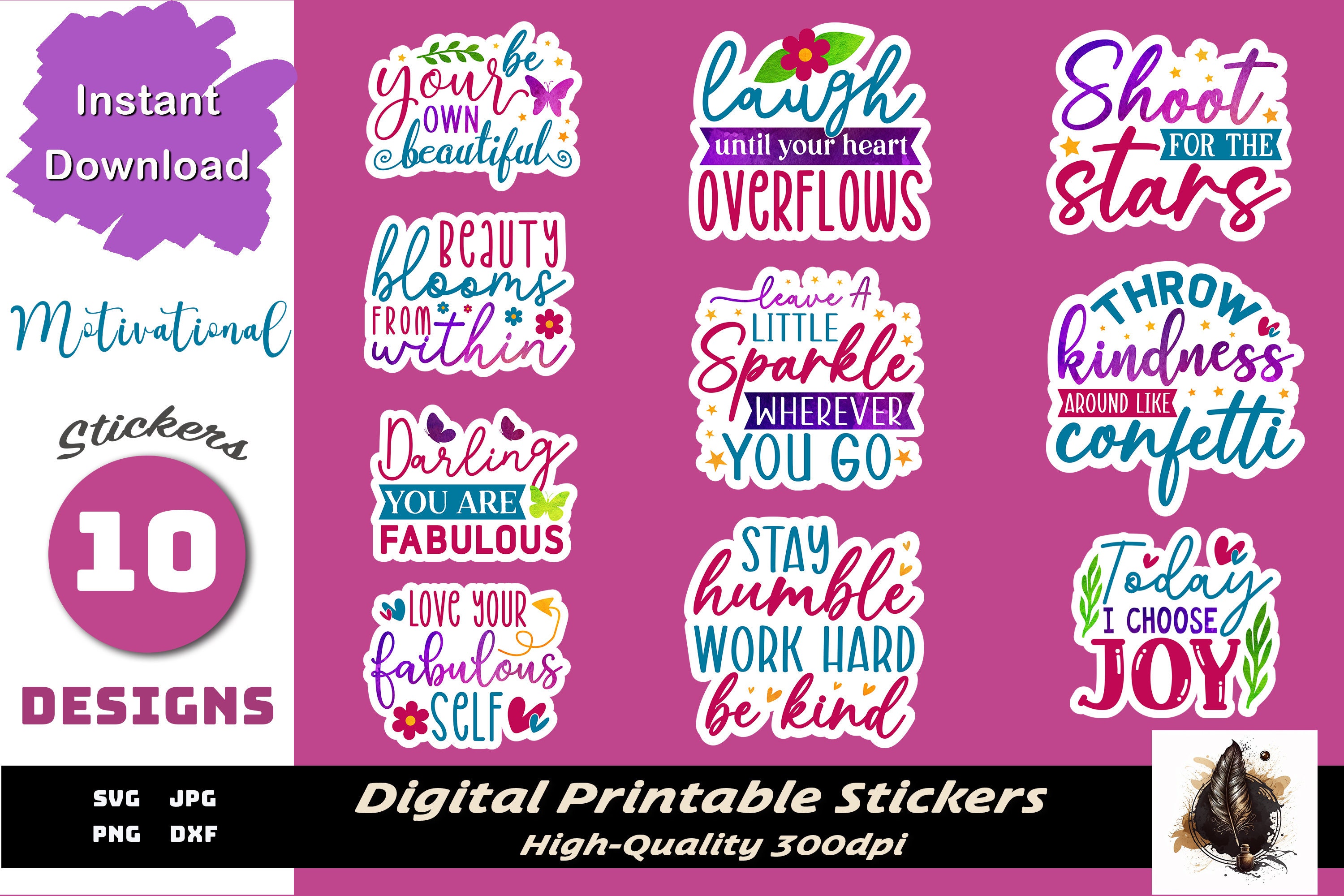 Inspirational Quote Sticker Bundle Cute Happy Sticker Pack Svg - Etsy