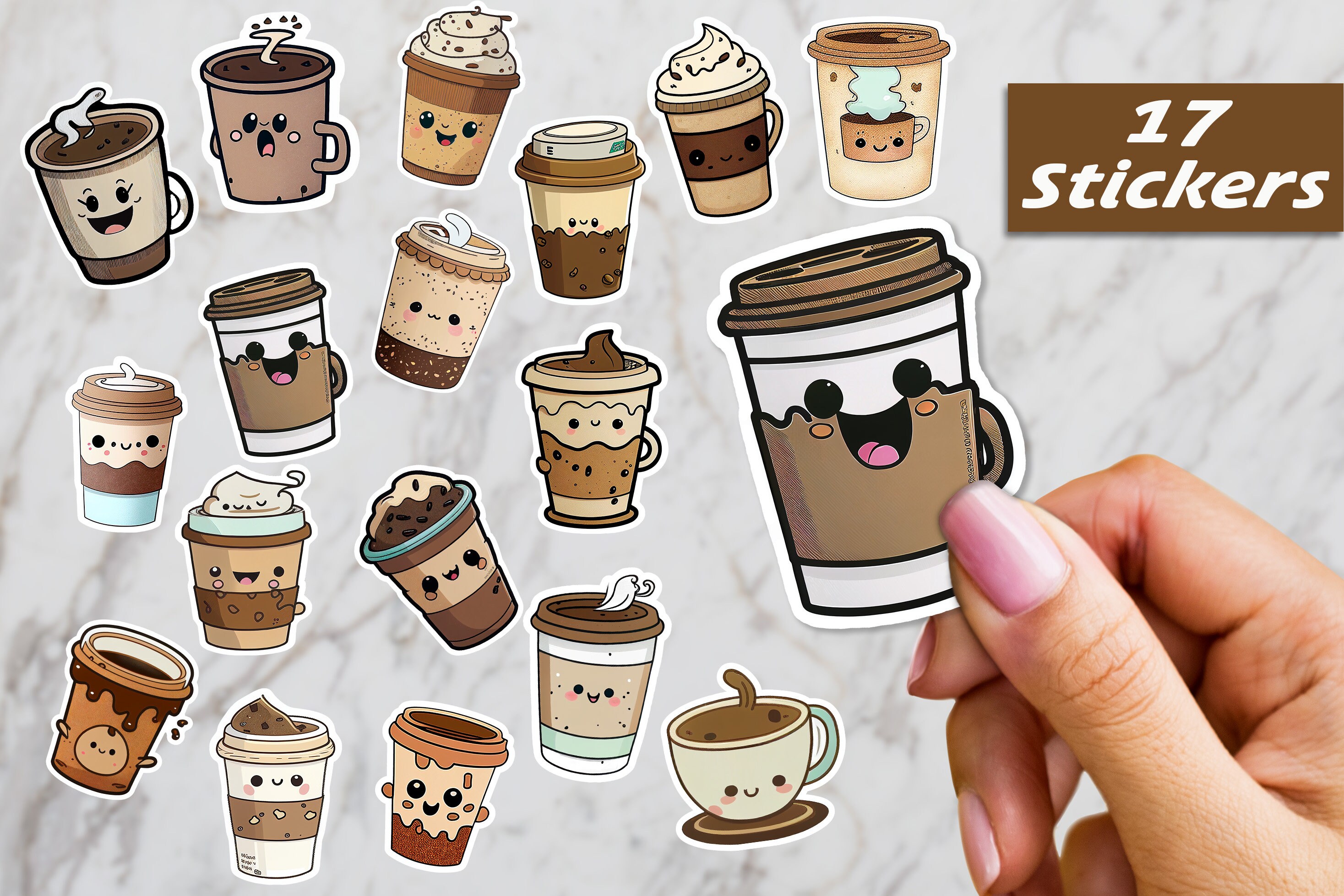 Cute Coffee 17 Piece Matte Sticker Pack for Laptop Notebook Journal ...