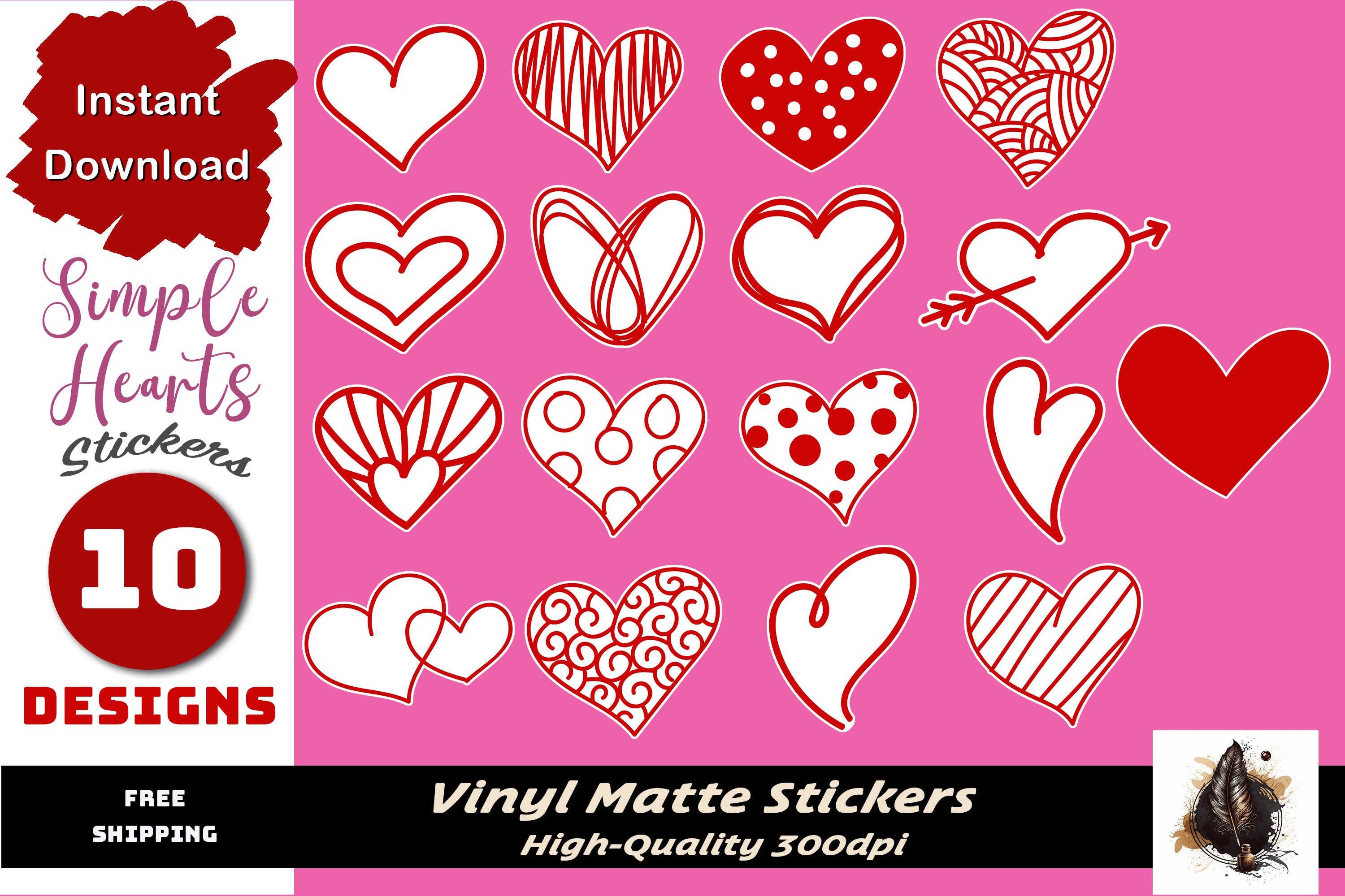 Cute Simple Heart 17 Piece Matte Sticker Pack Heart Sticker - Etsy
