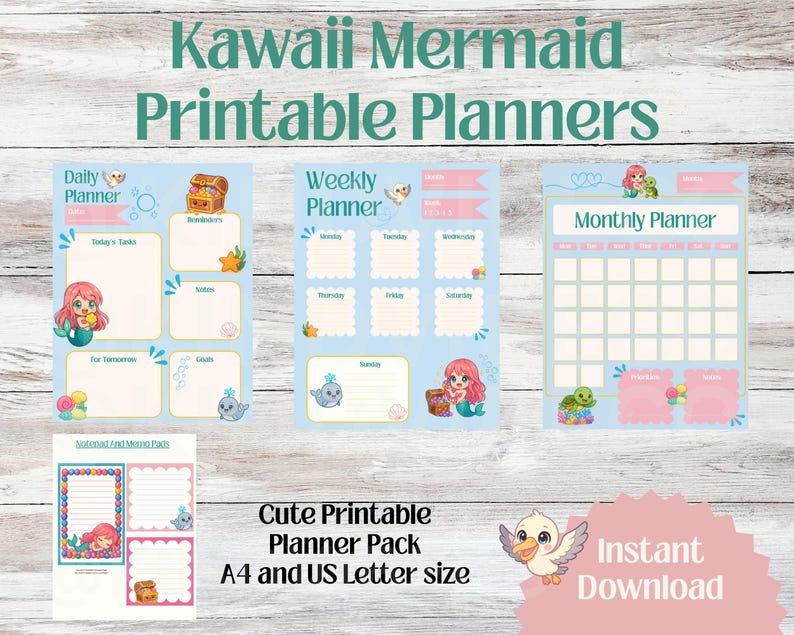 Kawaii Little Mermaid Printable Planner, Cute Planner, Daily Planner ...