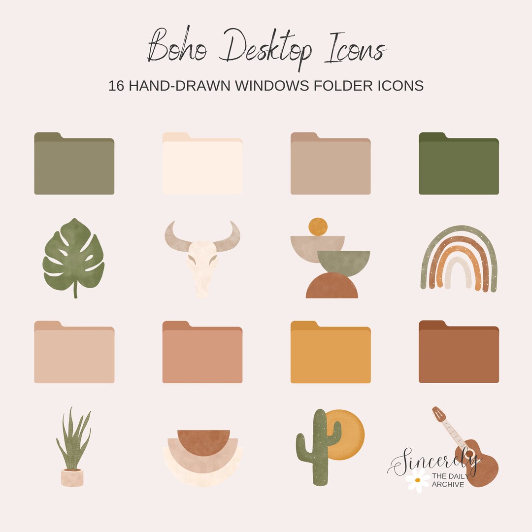 Boho Desktop Icons Hand-drawn Illustration Folder Icons Neutral ...