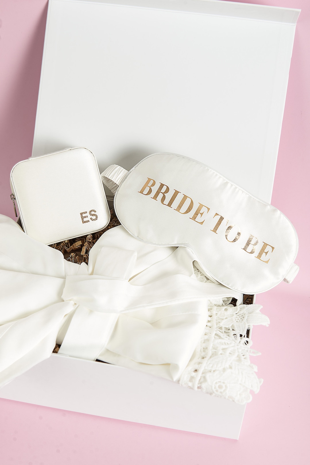 Personalized Bride to Be Gift Box: Satin Robe, Jewelry Box & Eye Mask ...