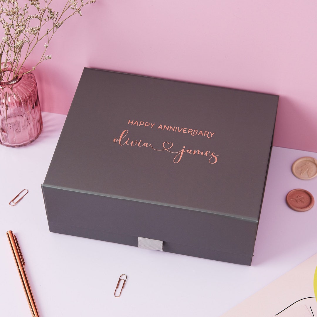 Real Foil Print! Anniversary Gift Box Personalized Wedding Gift Box ...