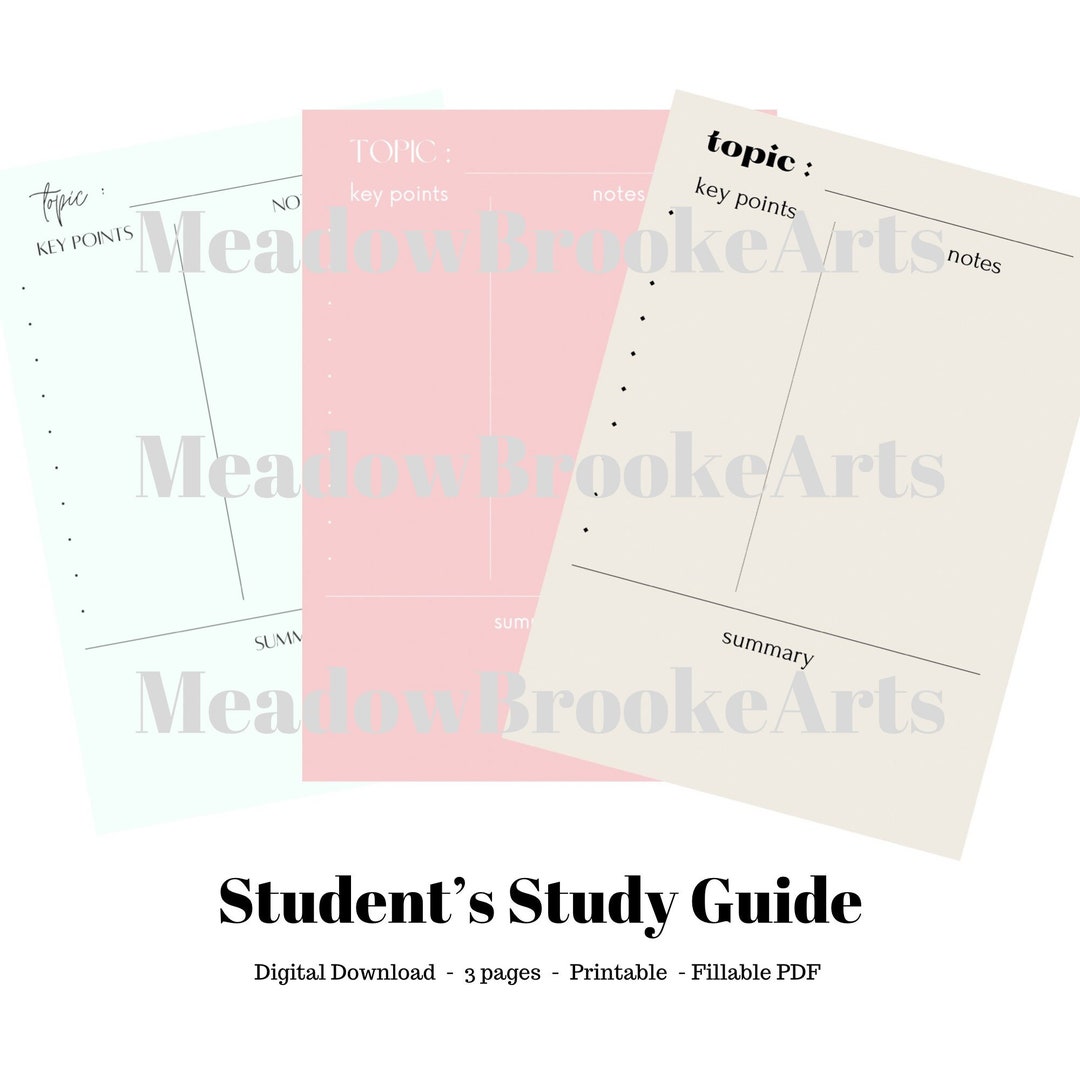 Students Study Guide - Printable Students Notes and Student Exam ...