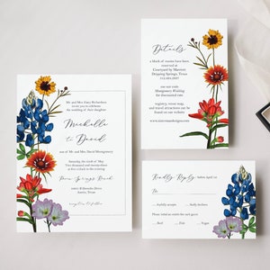 Texas Wildflower Wedding Invitation Suite Templates | 3 Piece Wedding ...