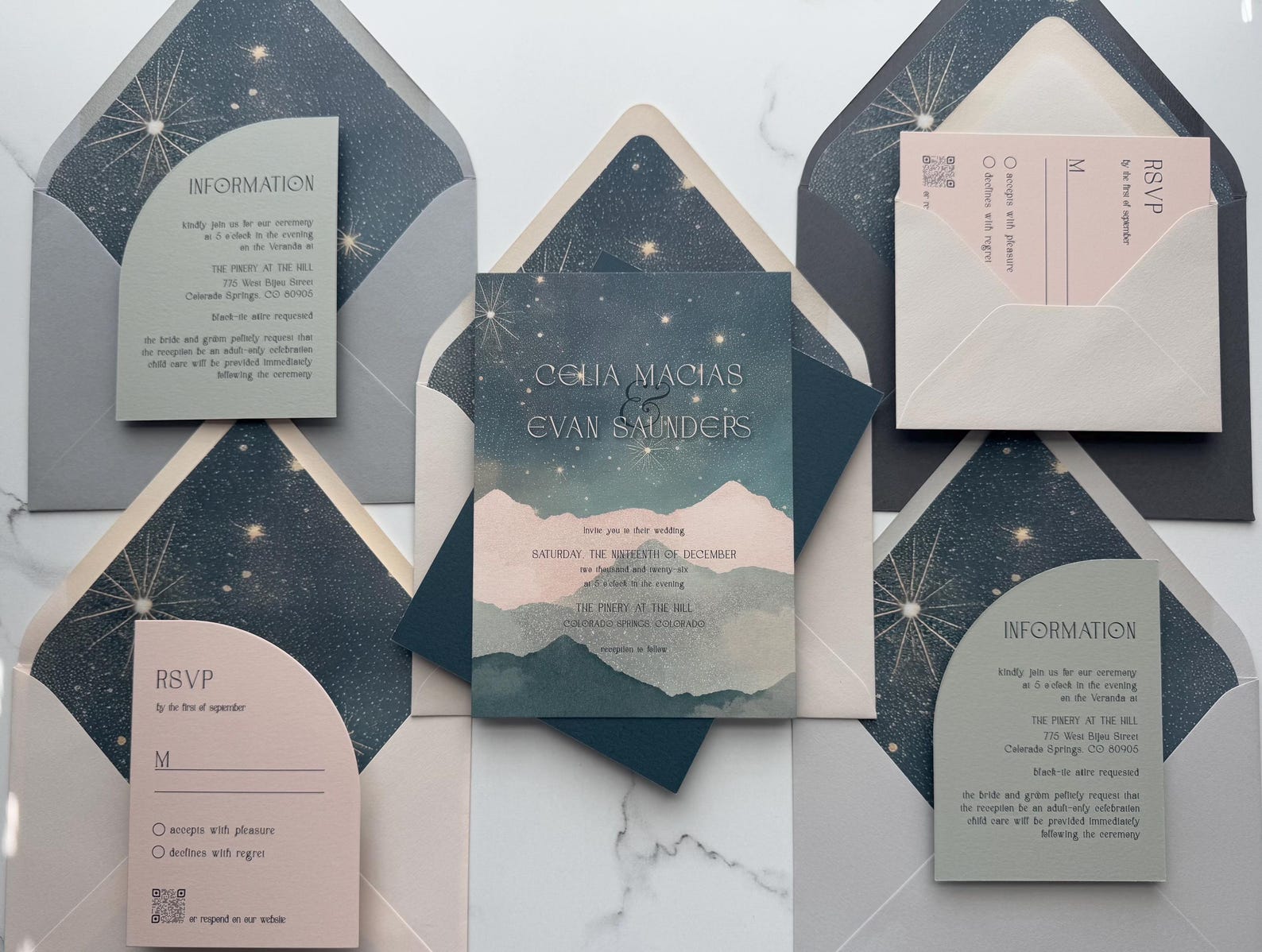 6 Piece Printed Midnight Sky Wedding Invitation - Etsy
