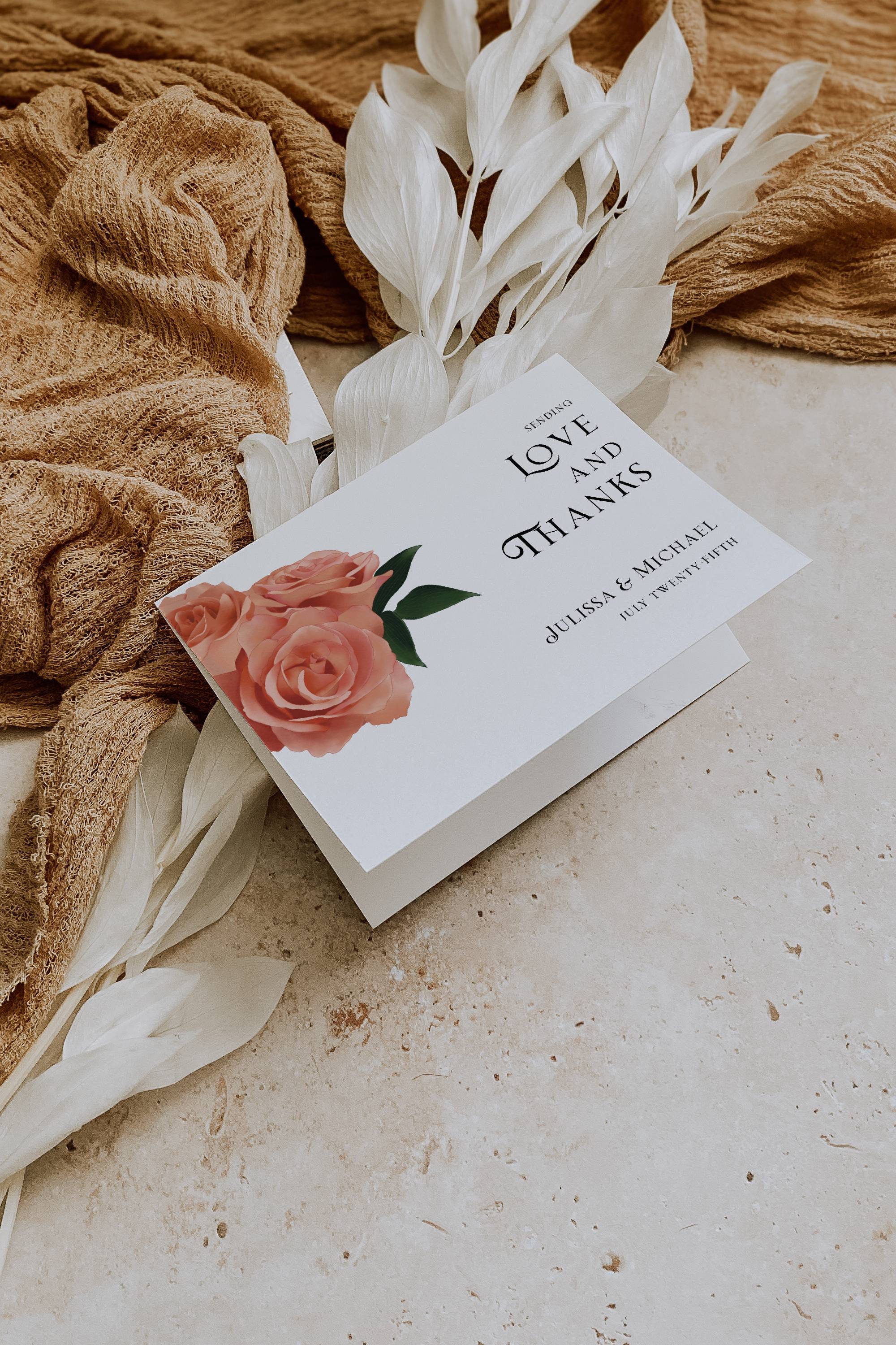 Elegant Rose Folded Thank You Card Template | Editable Digital Template ...