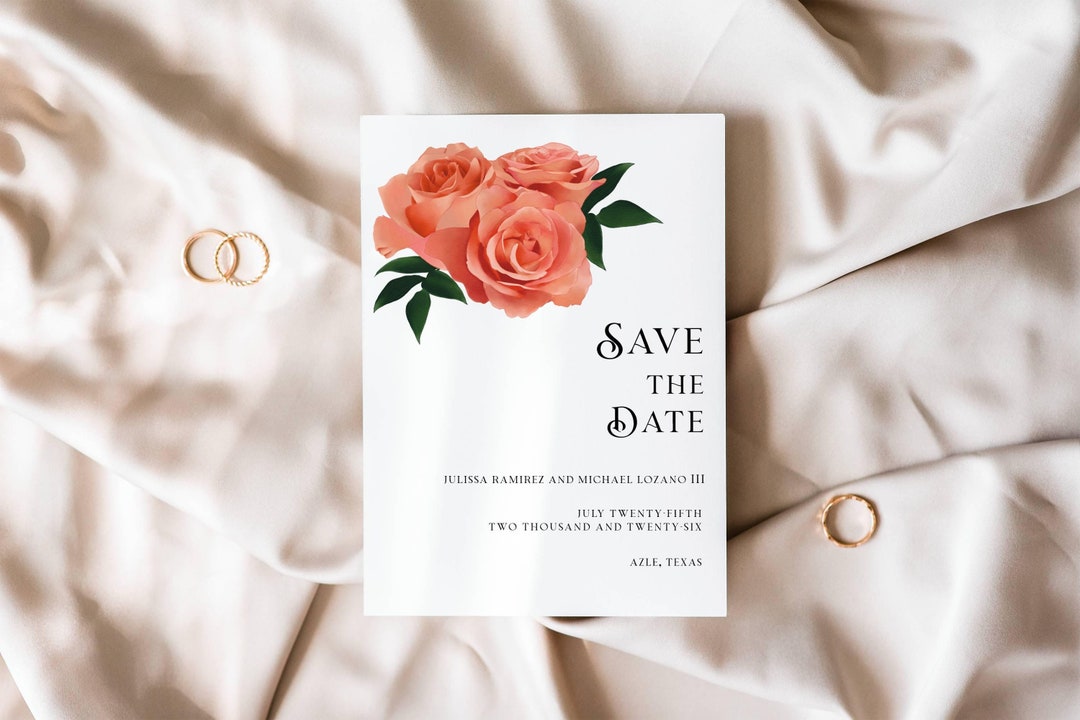 Elegant Rose Save the Date Template | Editable Digital Template - Etsy