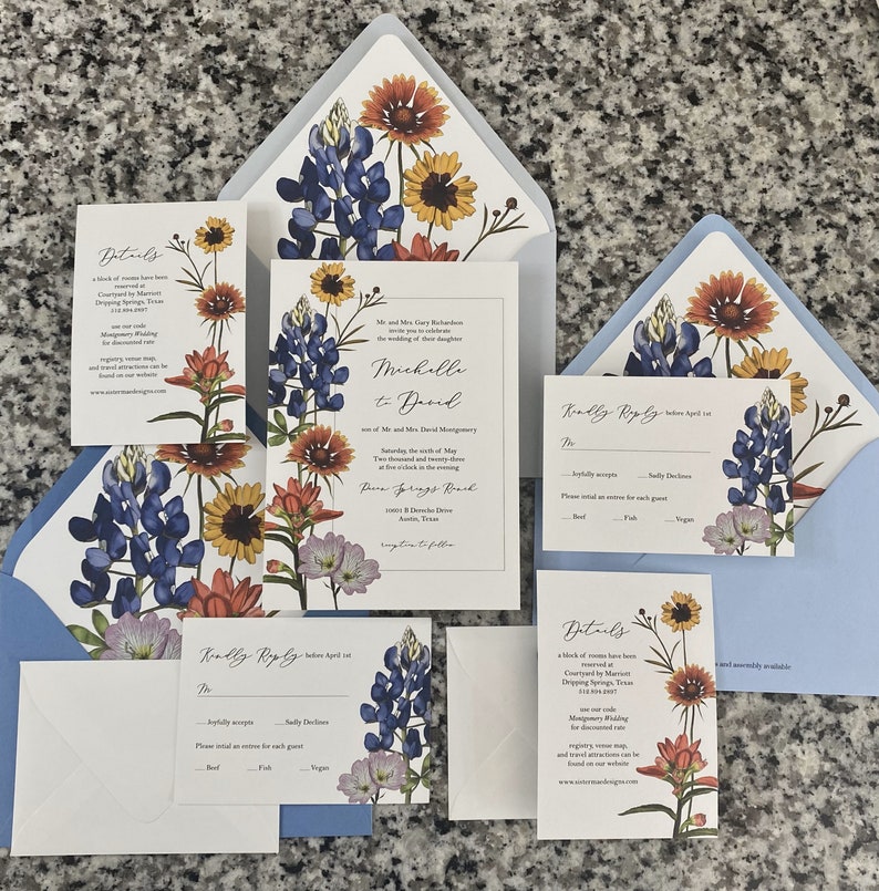 Texas Wildflower Wedding Invitation, 6 Piece Wedding Set - Etsy