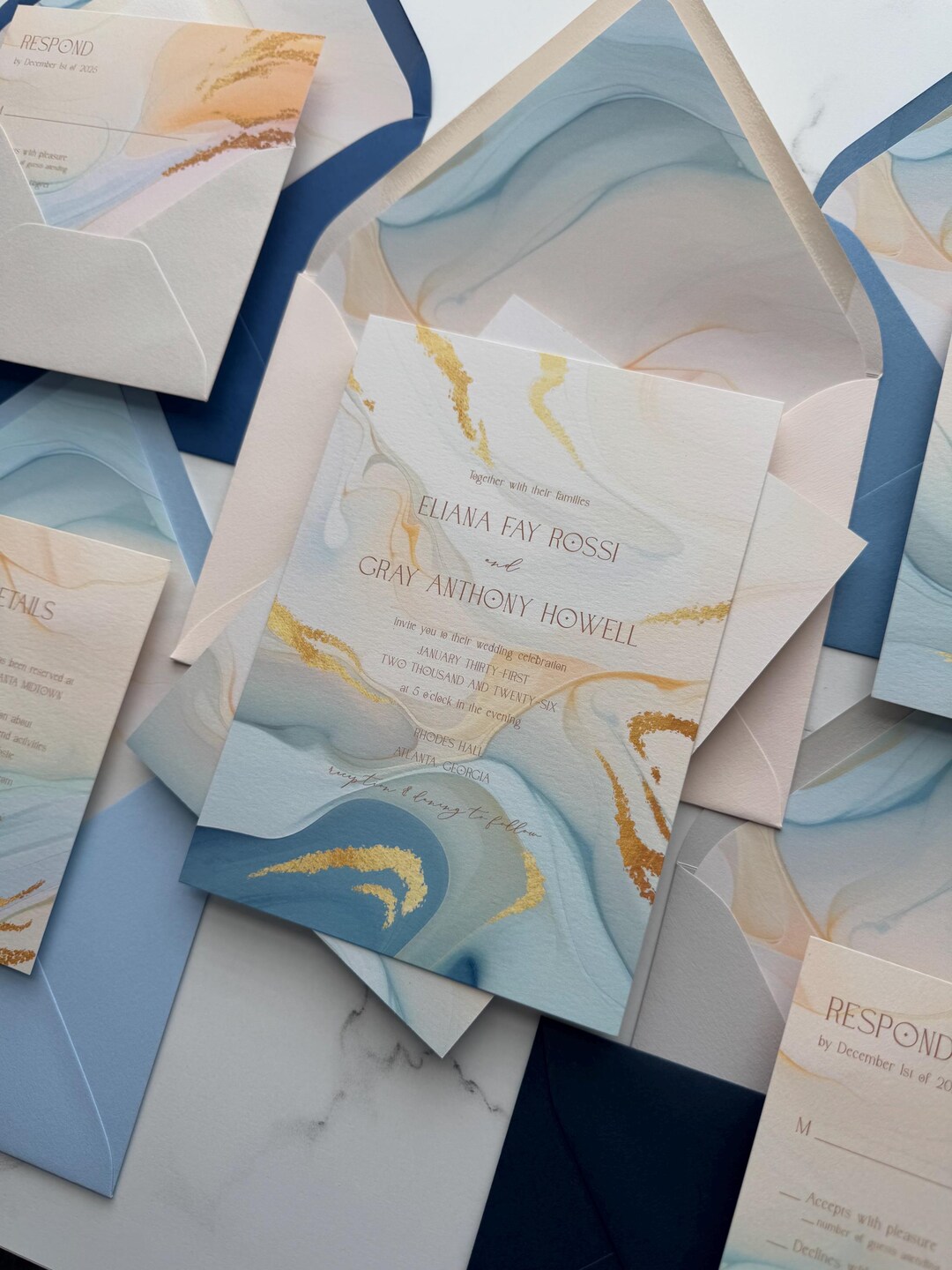 6 Piece Printed Morning Marble Wedding Invitation - Etsy