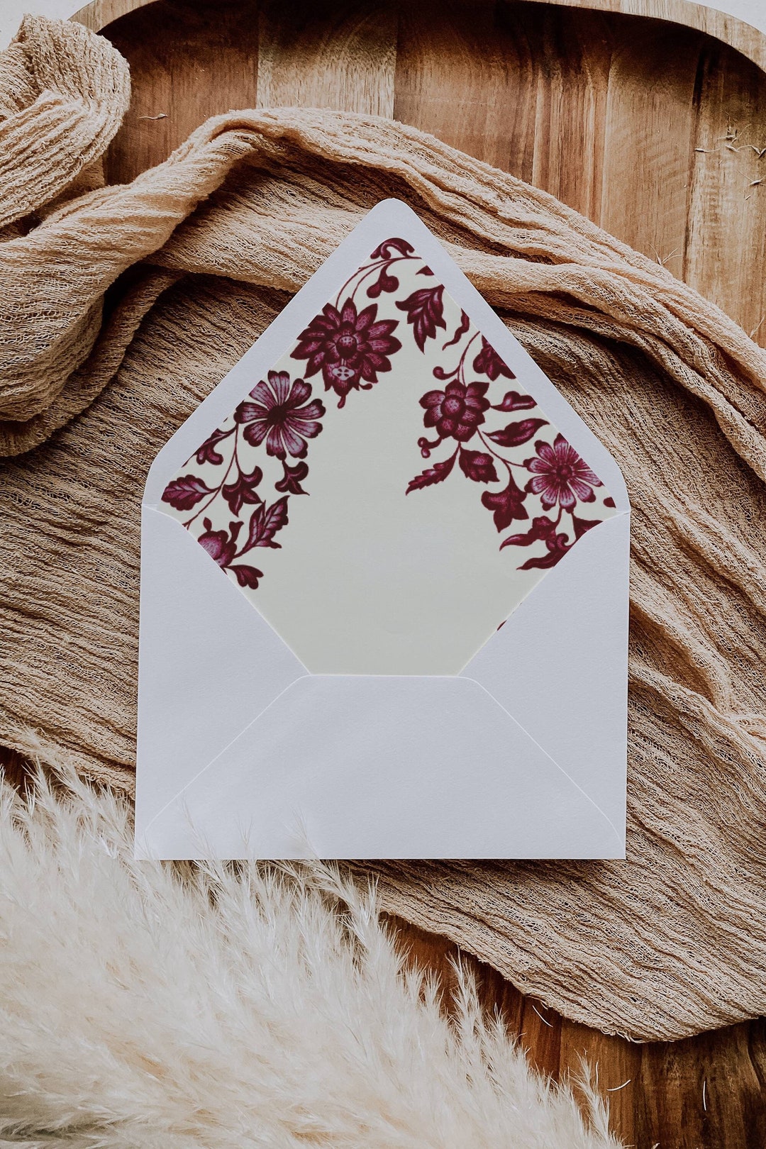 Vintage Maroon Ornate Envelope Liner Digital Template - Etsy