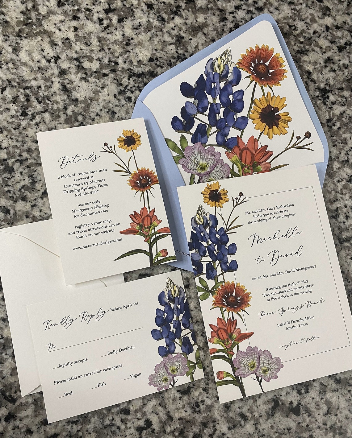 Texas Wildflower Wedding Invitation, 6 Piece Wedding Set - Etsy