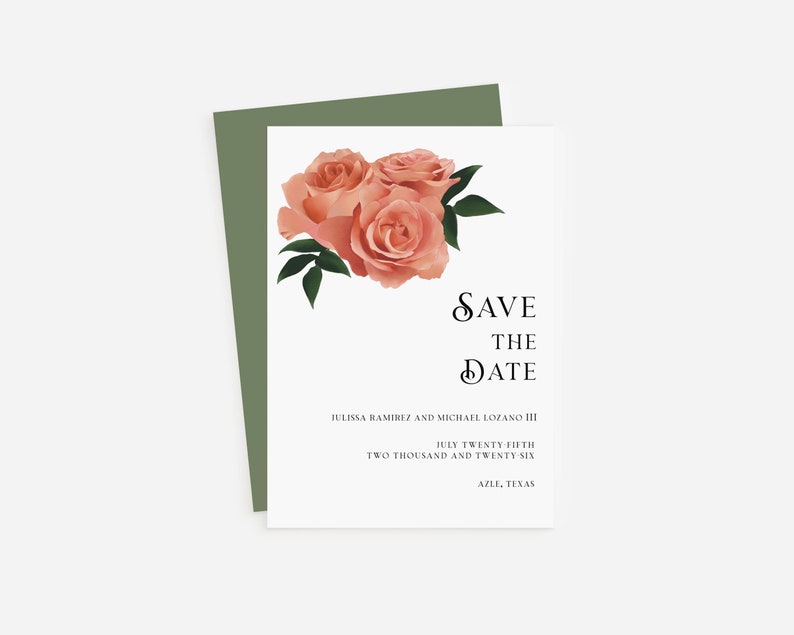 Elegant Rose Save the Date Template | Editable Digital Template - Etsy