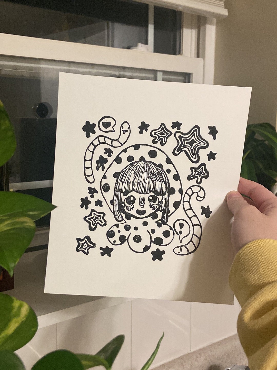 Bug Kid Linocut Print - Etsy