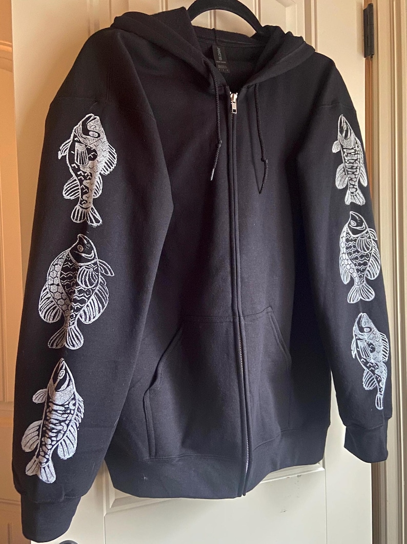 Freshwater Fish Hand Printed Full Zip Hoodie Jacket - Etsy