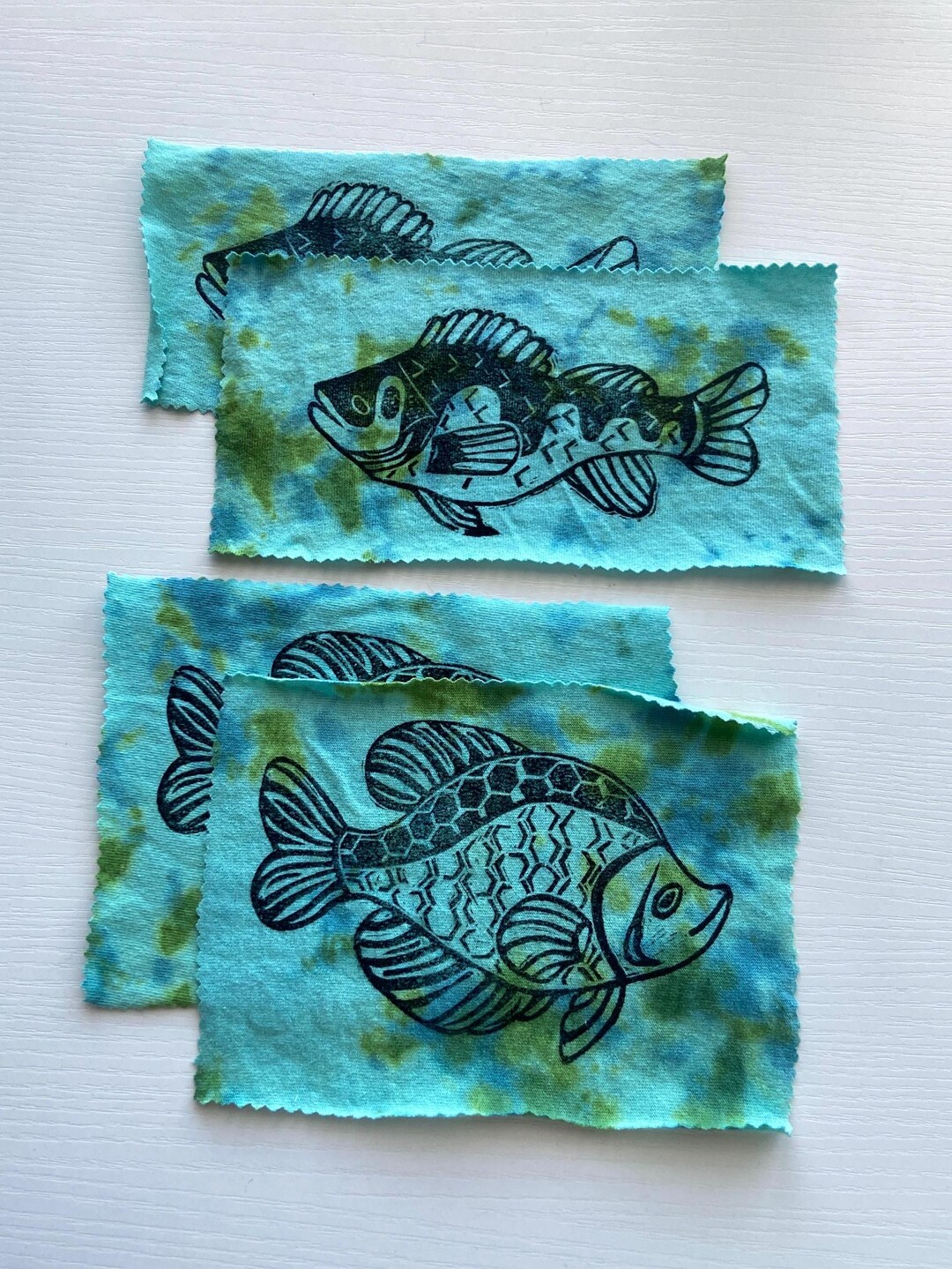 Tie Dye Freshwater Fishies Hand Printed Sew on Patch Set of Two - Etsy
