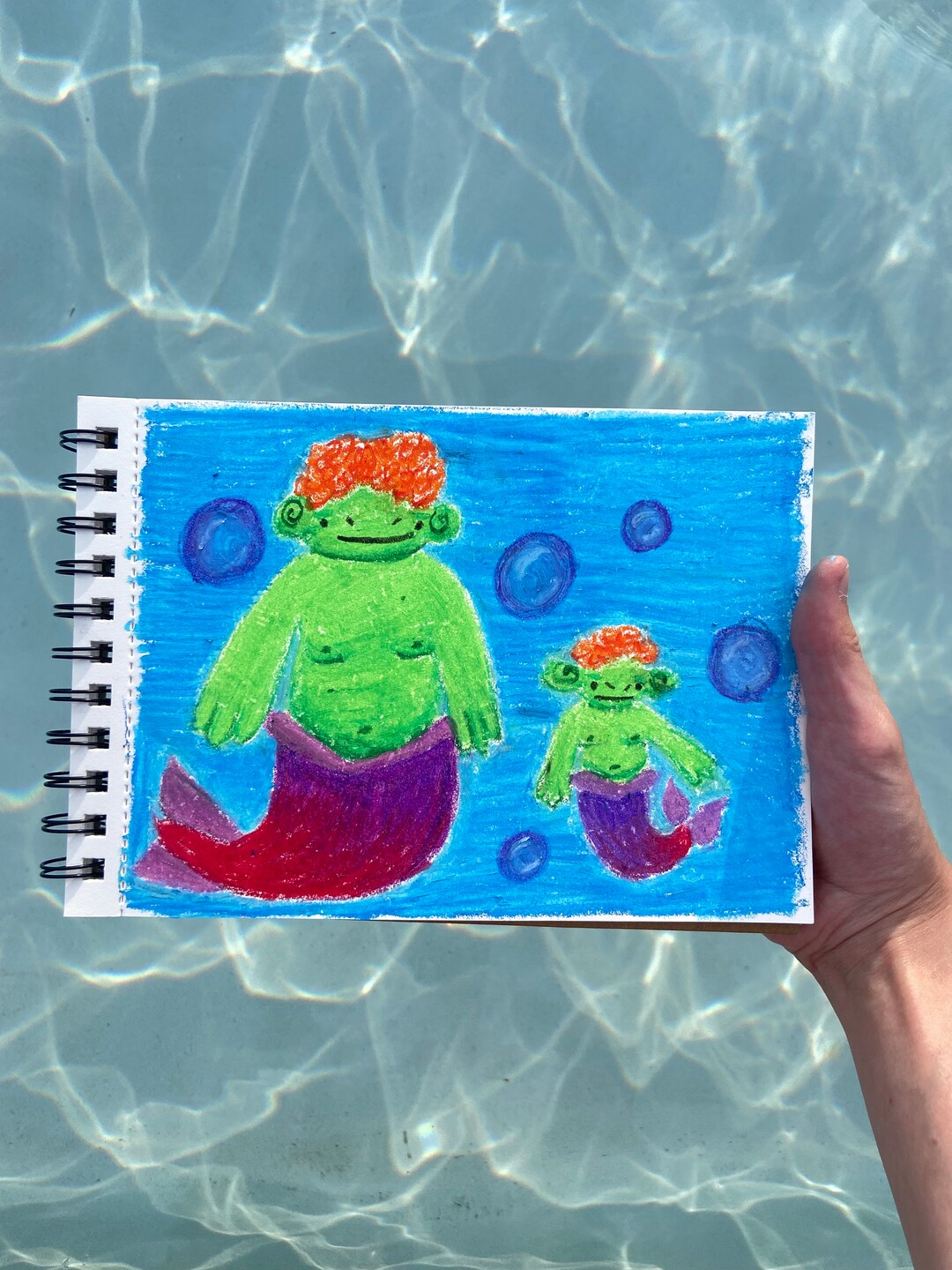 Mama & Baby Mermaid Goblins One of a Kind Oil Pastel Drawing - Etsy