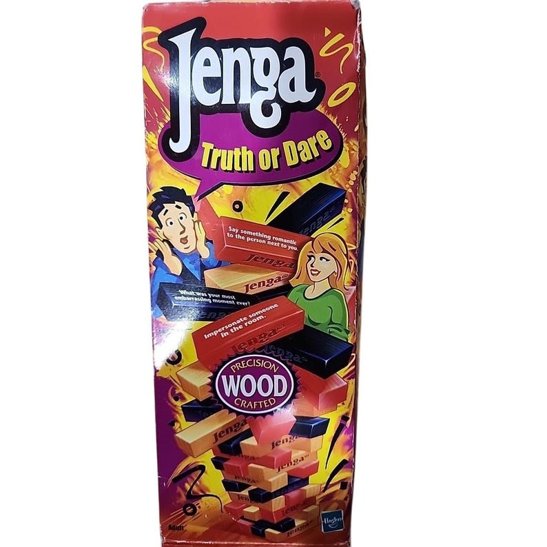 Jenga Truth or Dare Game Precision Wood Crafted Hasbro Adult Party Fun ...