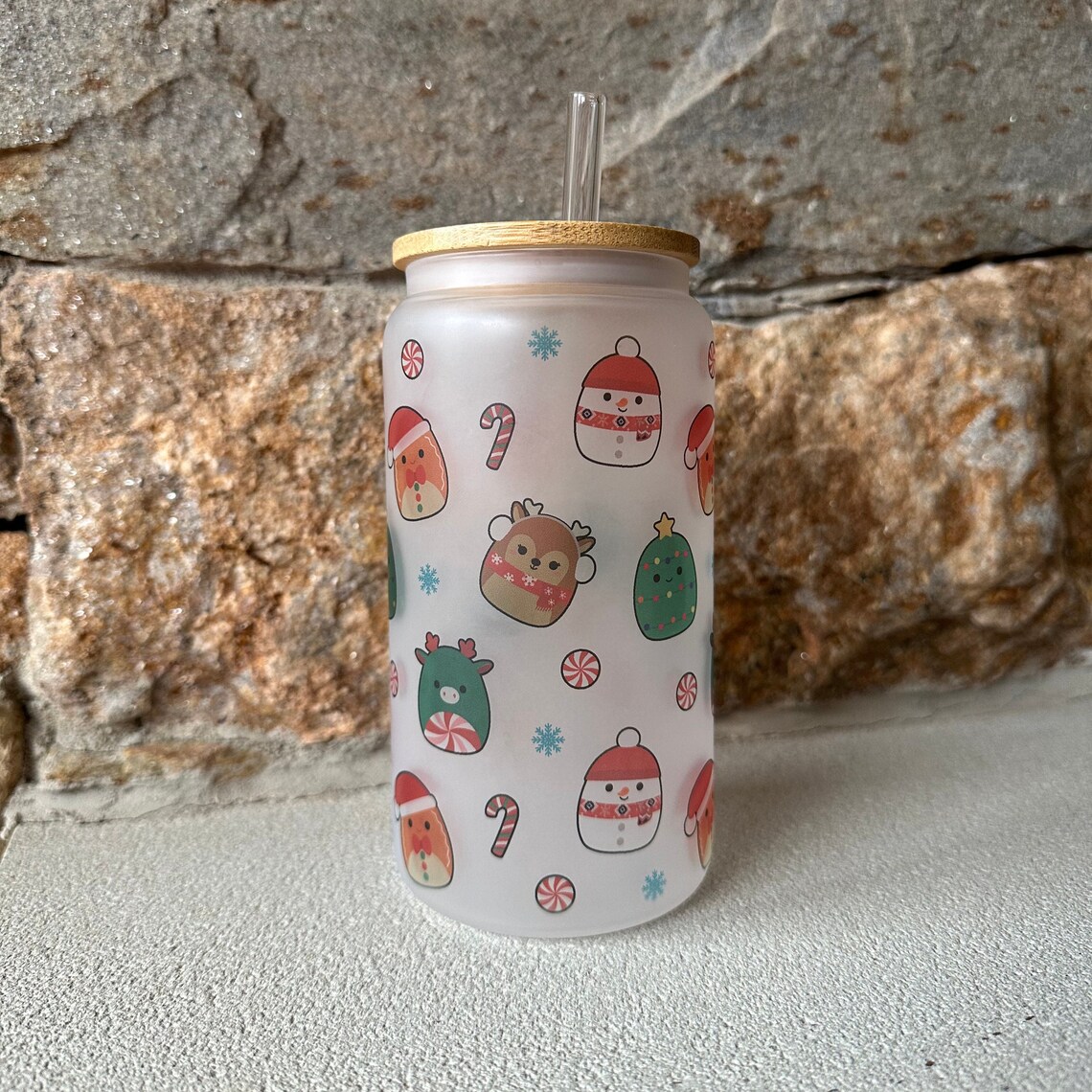 Squishmallow Glass Mason Jar Cup, Bamboo Lid, Clear or Frosted - Etsy